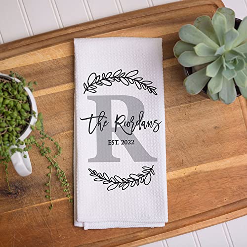 CANARY ROAD Personalized Grey Monogram Towel | Custom Waffle Weave Dish Towel | Personalized Kitchen Towel | Housewarming Gift | Wedding Gift | Housewarming Present | Bridal Shower Gift