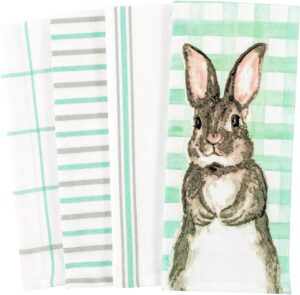 kaf home bloom kitchen holiday dish towel set of 4, cotton rich, 18 x 28-inch (easter gingham bunny)