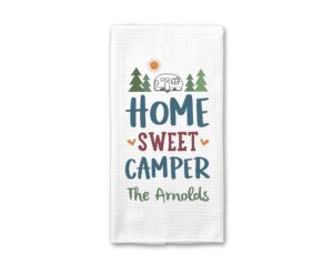 canary road personalized home sweet camper waffle weave dish towel | personalized kitchen towel | travel trailer gift | camper accessories | personalized dish towel | camper decor