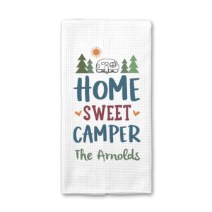 CANARY ROAD Personalized Home Sweet Camper Waffle Weave Dish Towel | Personalized Kitchen Towel | Travel Trailer Gift | Camper Accessories | Personalized Dish Towel | Camper Decor