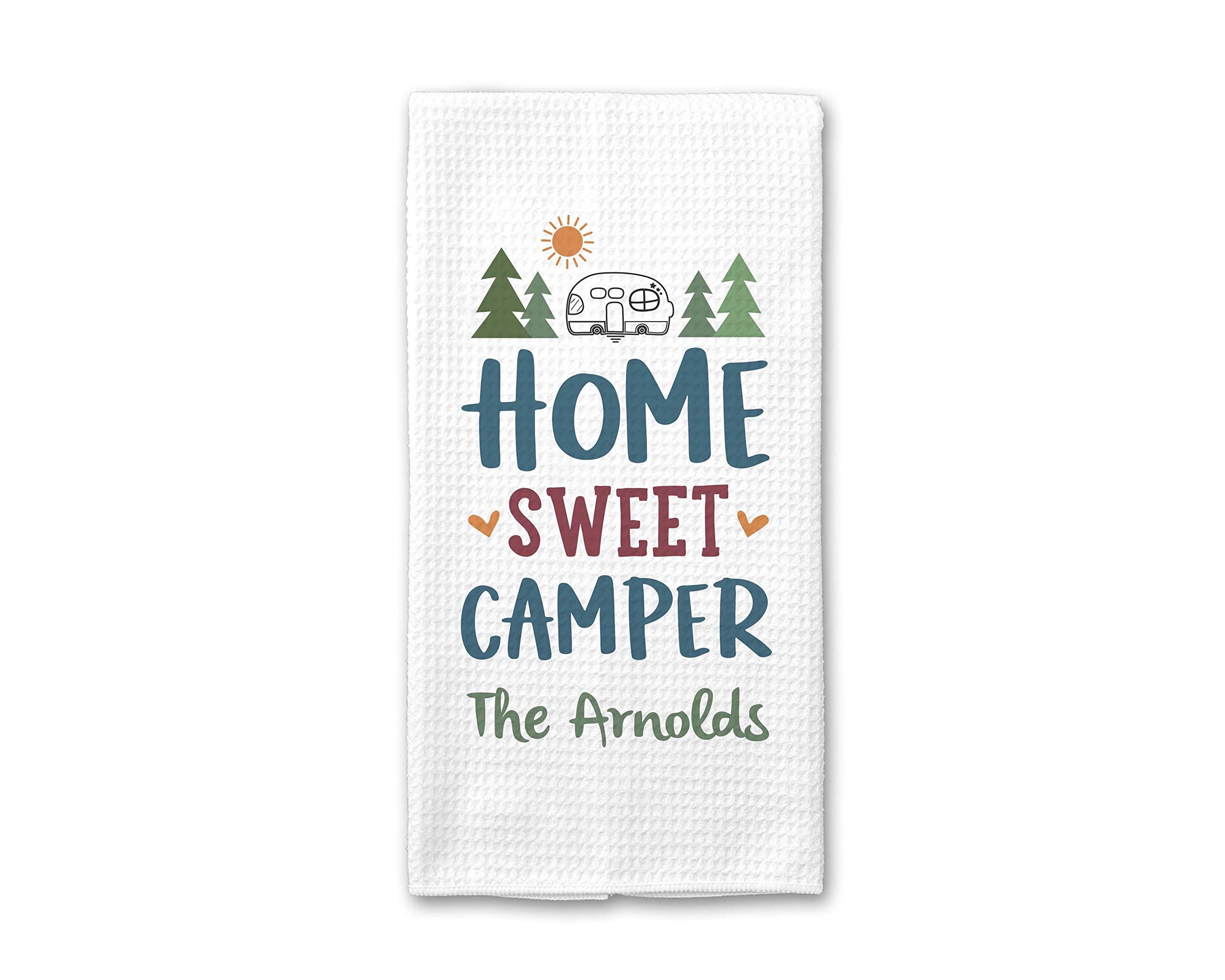 CANARY ROAD Personalized Home Sweet Camper Waffle Weave Dish Towel | Personalized Kitchen Towel | Travel Trailer Gift | Camper Accessories | Personalized Dish Towel | Camper Decor