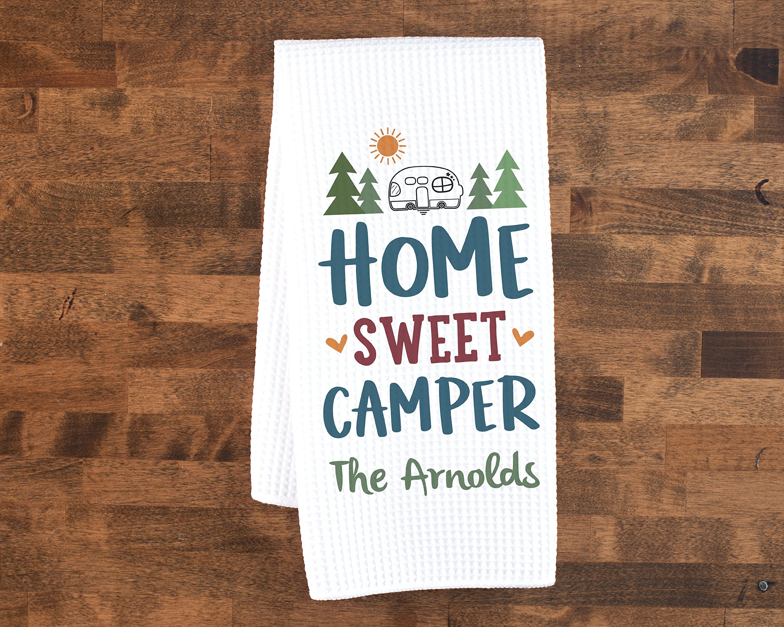 CANARY ROAD Personalized Home Sweet Camper Waffle Weave Dish Towel | Personalized Kitchen Towel | Travel Trailer Gift | Camper Accessories | Personalized Dish Towel | Camper Decor