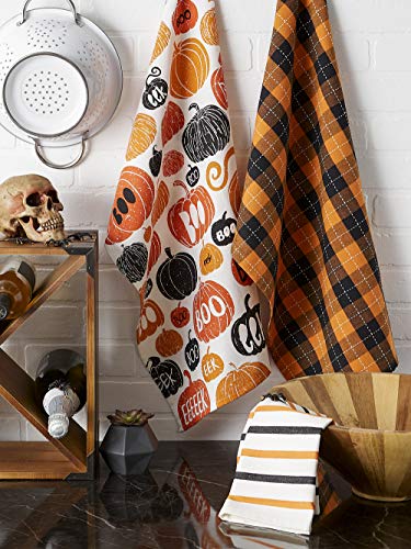 DII Halloween Hand Towels for The Kitchen Decorative Spooky & Fun Cotton Printed Dishtowel Set, 18x28, Pumpkin Boo, 3 Count