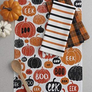 DII Halloween Hand Towels for The Kitchen Decorative Spooky & Fun Cotton Printed Dishtowel Set, 18x28, Pumpkin Boo, 3 Count