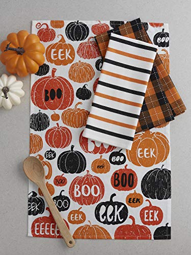 DII Halloween Hand Towels for The Kitchen Decorative Spooky & Fun Cotton Printed Dishtowel Set, 18x28, Pumpkin Boo, 3 Count