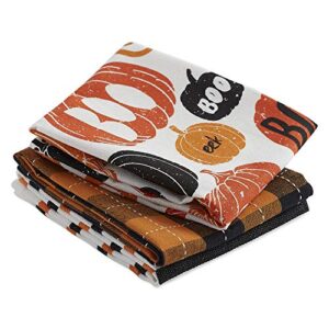 DII Halloween Hand Towels for The Kitchen Decorative Spooky & Fun Cotton Printed Dishtowel Set, 18x28, Pumpkin Boo, 3 Count