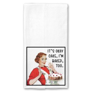 it's okay cake, i'm baked too retro vintage 1950's housewife microfiber kitchen towel