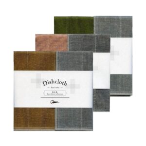 ippinka nawrap binchotan charcoal dishcloths, set of 3 - tea brown, pink & moss green