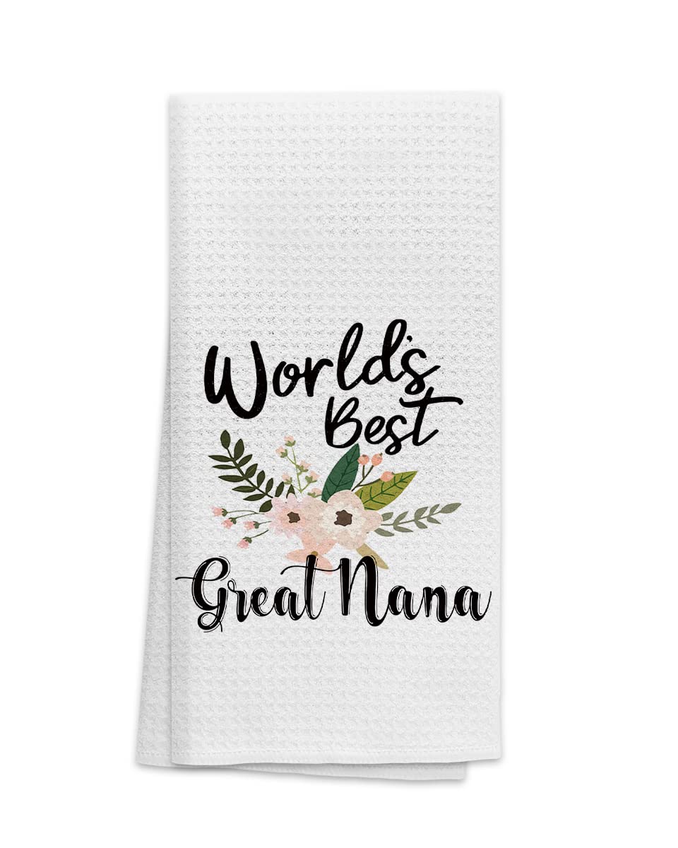 OHSUL World's Best Great Nana Floral Highly Absorbent Kitchen Towels Dish Towels Dishcloth,Great Grandma Hand Towels Tea Towel for Bathroom Kitchen Decor,Great Grandma Birthday Gift