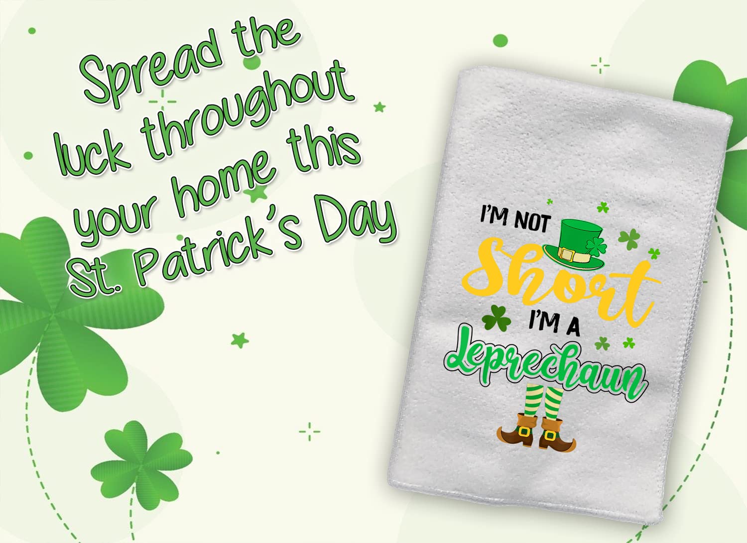 St Patricks Day Kitchen Dish Tea Towel Decoration | Decorative Bathroom Hand Decor | Holiday Shamrock Gnomes Bath Towels | Spring Winter Green Home Decor | Saint Patrick's Day Paddy's Day Paddys