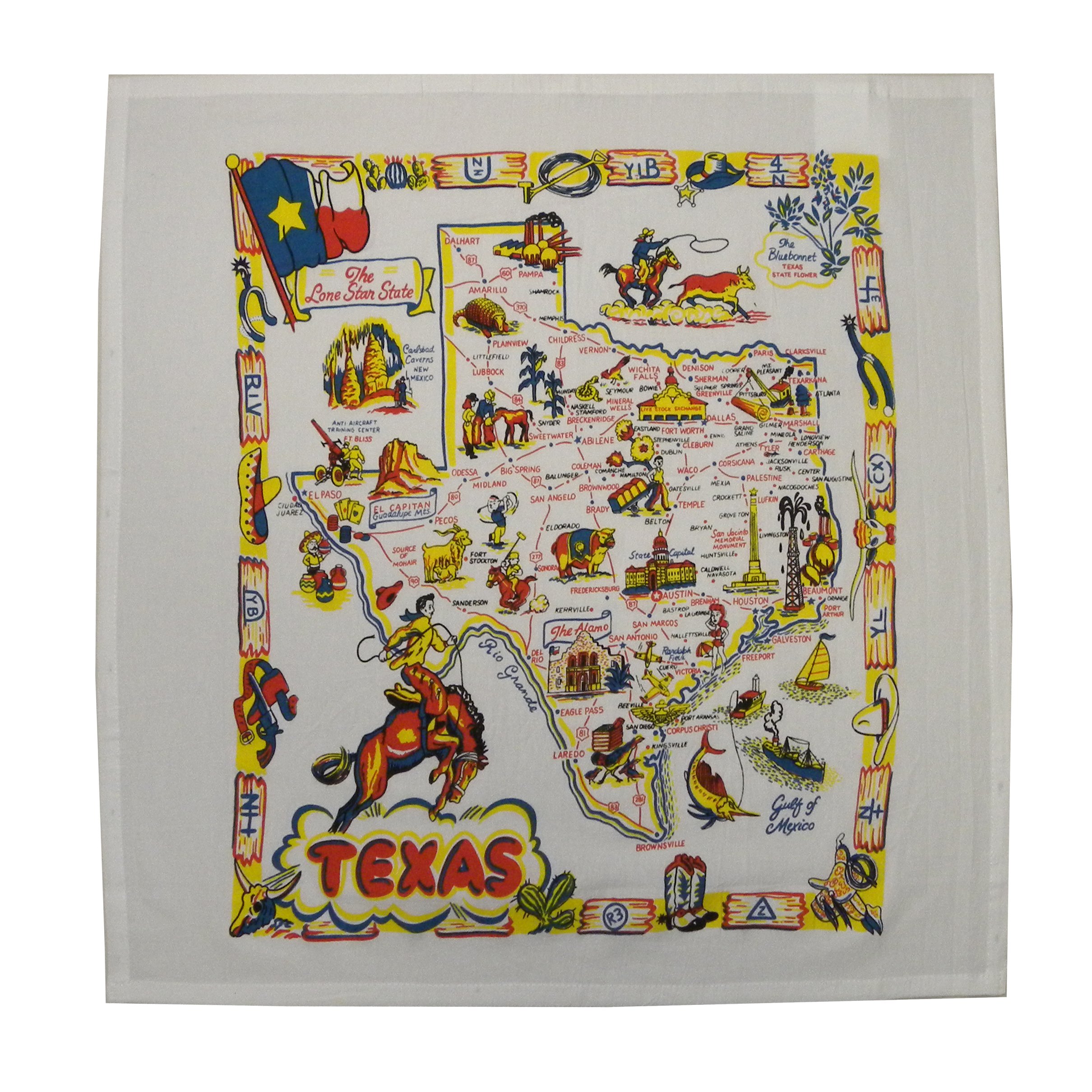 Tablecraft Products Co. Texas State Map Souvenir Dish Towel,22 inches square