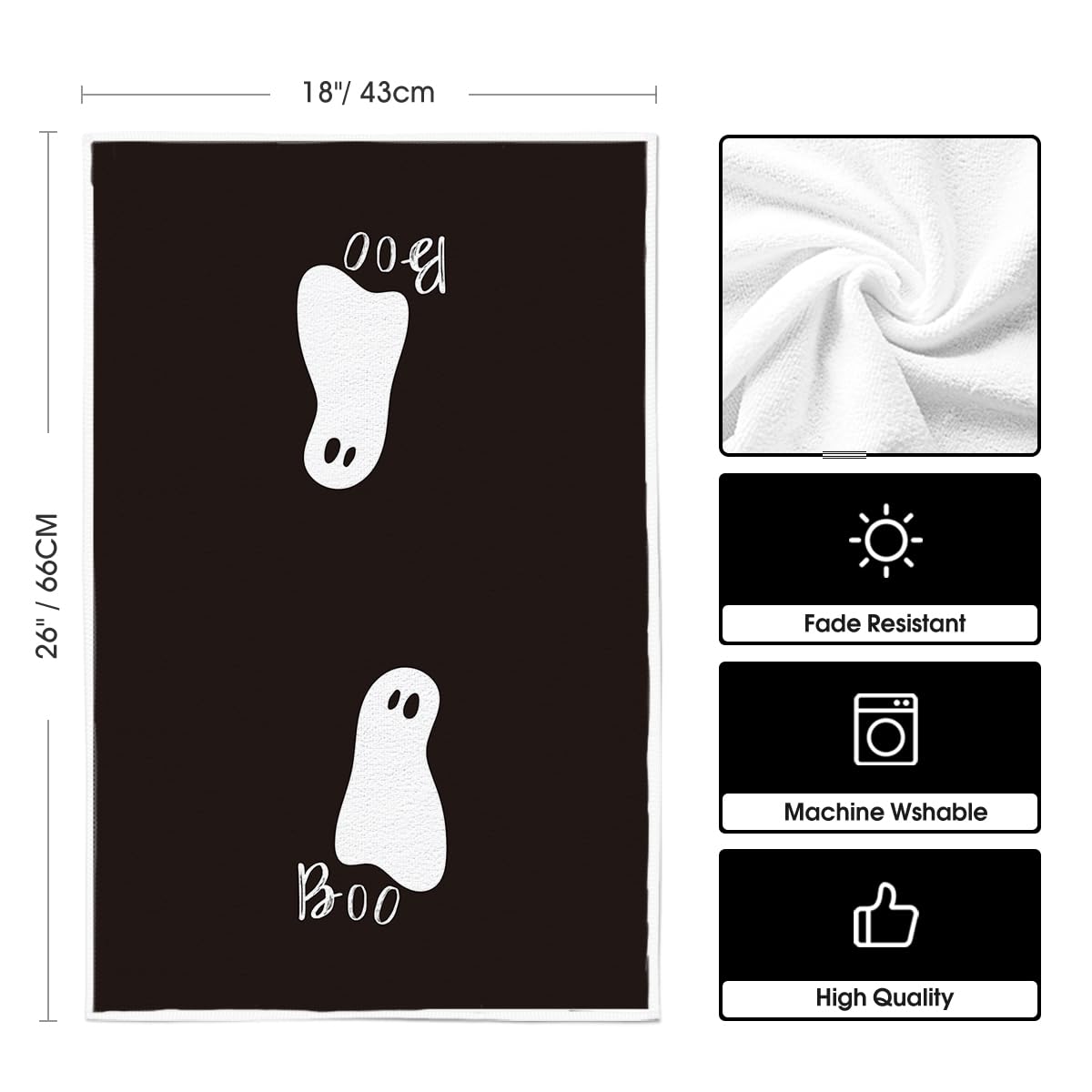 Artoid Mode Trick or Treat Halloween Kitchen Towels Dish Towels, 18 x 26 Inch Stripes Boo Ghost Holiday Ultra Absorbent Drying Cloth Hand Towels for Cooking Baking Set of 2