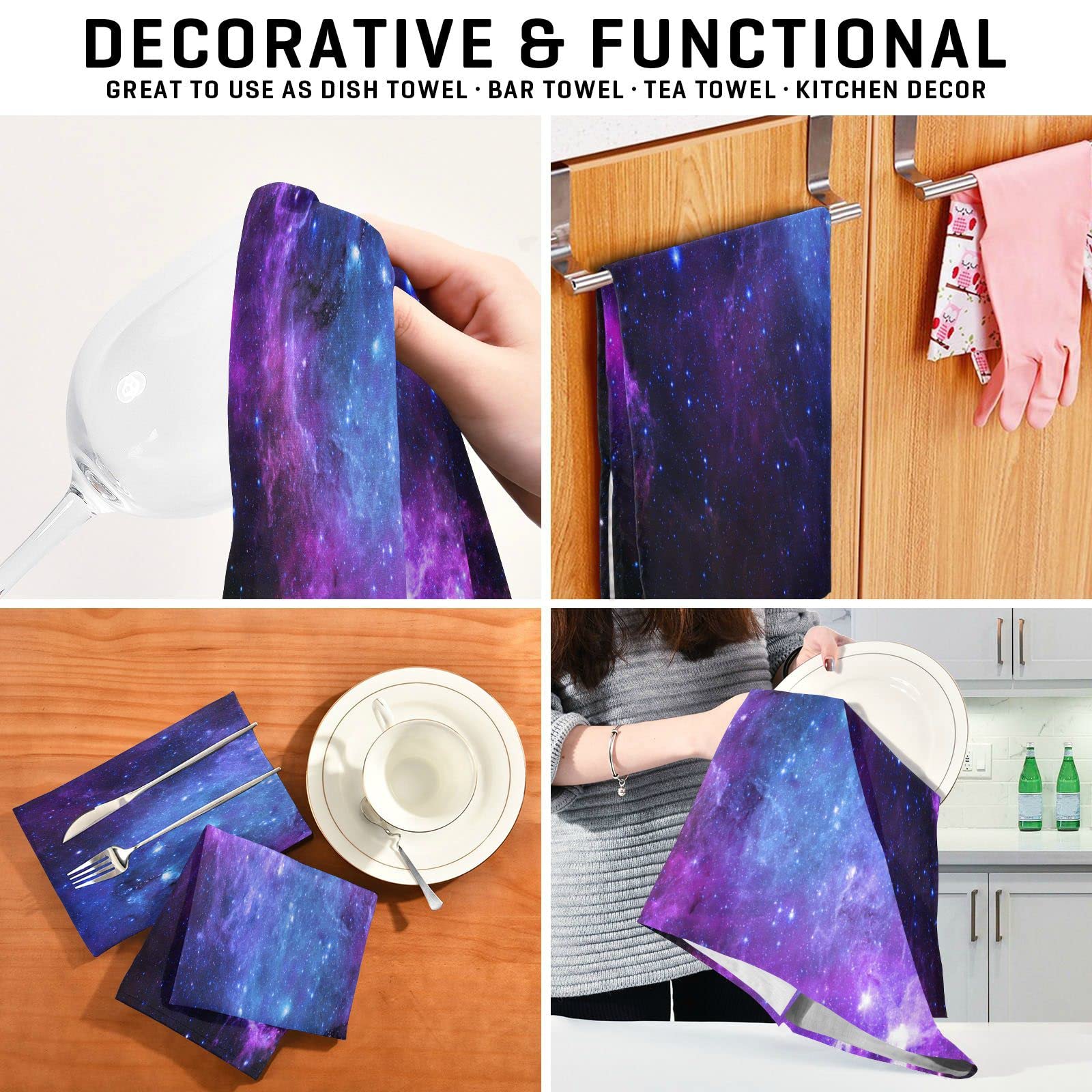 senya Kitchen Towels 4 Pack Kitchen Dish Towels Reusable Cleaning Cloths Universe Galaxy Nebula Space Absorbent Tea Towels Machine Washable Hand Towels