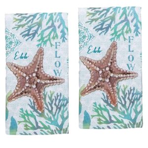 Bundle of 2 Sea Life Coastal Beach Dual Purpose Terry Kitchen Dish Towels, Starfish