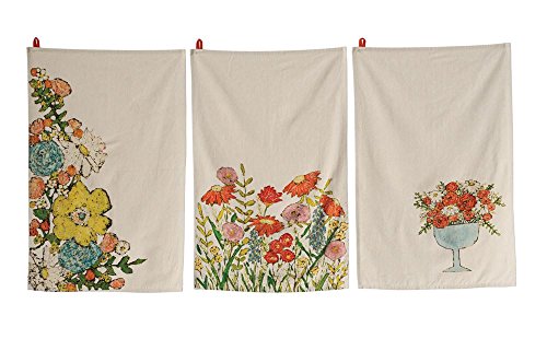 Afloral.com Set of 3 - Cotton Tea Towels with Floral Patterns