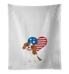 caroline's treasures wdk4193wtkt cavalier king charles spaniel blenheim #2 patriotic white kitchen towel set of 2 dish towels decorative bathroom hand towel for hand, face, hair, yoga, tea, dishcloth,