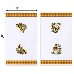 Set of 2 Sunflower Gnome Kitchen Dish Towel 18 x 28 Inch, Seasonal Spring Summer Buffalo Plaid Sunflower Truck Tea Towels Dish Cloth for Cooking Baking