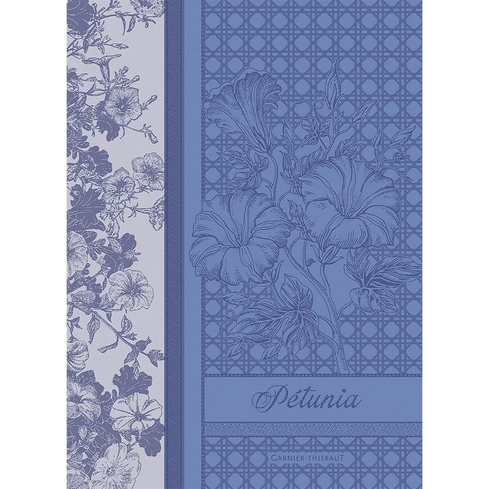 Garnier-Thiebaut, Petunia Bleu French Jacquard Kitchen / Tea Towel, 100% Organic Cotton, Blue, 22'' x 30'' (43394)