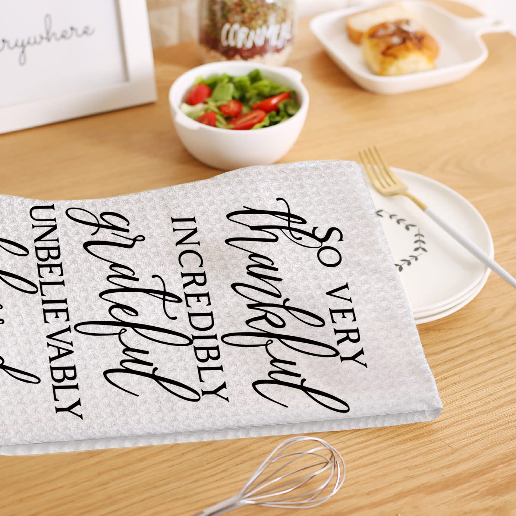 HIWX So Very Thankful Incredibly Grateful Unbelievably Blessed Christian Decorative Kitchen Dish Towels, Positive Religious Bible Verse Hand Towels Tea Towel for Bathroom Kitchen Decor 16×24 Inches