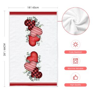 Artoid Mode Eucalyptus Leaves Love Heart Forever Stripes Valentine's Day Kitchen Towels Dish Towels, 18x26 Inch Decoration Hand Towels Set of 2