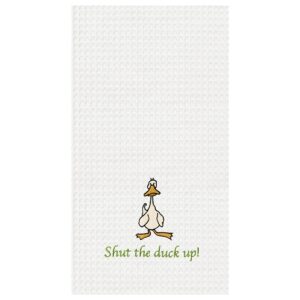 c&f home shut the duck up! cotton waffle weave kitchen towel decor decoration 18" x 27" white