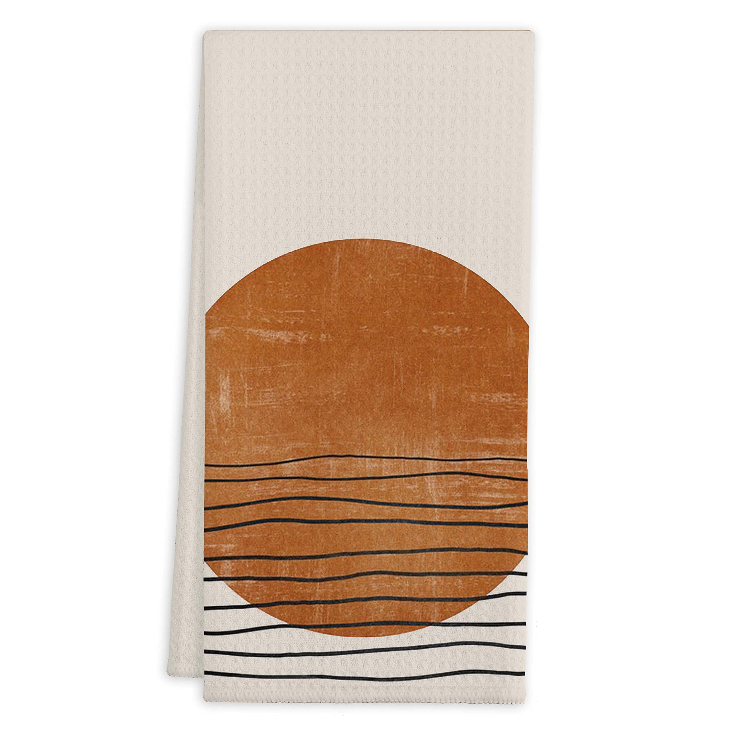 QIYUHOY Abstract Boho Large Sun Sea Wave Kitchen Towels Tea Towels, 16 X 24 Inches Cotton Modern Dish Towels Dishcloths,Dish Cloth Flour Sack Hand Towel for Farmhouse Kitchen Decor,Boho Lovers Gifts