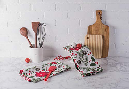 DII Christmas Kitchen Towel Set, Floral Tea Towels for Baking, Cleaning, Entertainment & Cooking, 18x28, Holiday Sprigs, 2 Piece