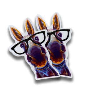 donkey with glasses stickers, cute donkey vinyl sticker, donkey sticker for car or laptop, set of 2