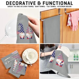 American Gnomes Flag Dish Towel Cloth Memorial Independence Day 4th of July Kitchen Hand Towels 18x28 IN Super Absorbent Lint Free Cleaning Cloths Tea Bar Soft Towel Set of 1 Grey