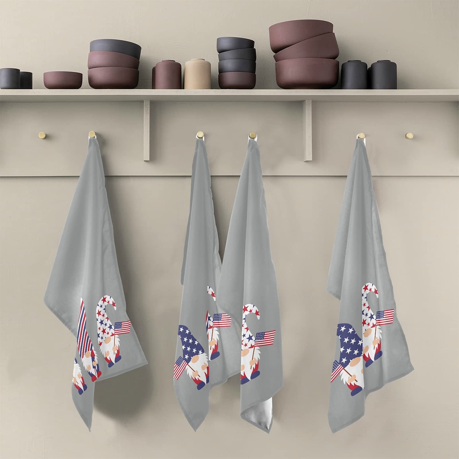 American Gnomes Flag Dish Towel Cloth Memorial Independence Day 4th of July Kitchen Hand Towels 18x28 IN Super Absorbent Lint Free Cleaning Cloths Tea Bar Soft Towel Set of 1 Grey