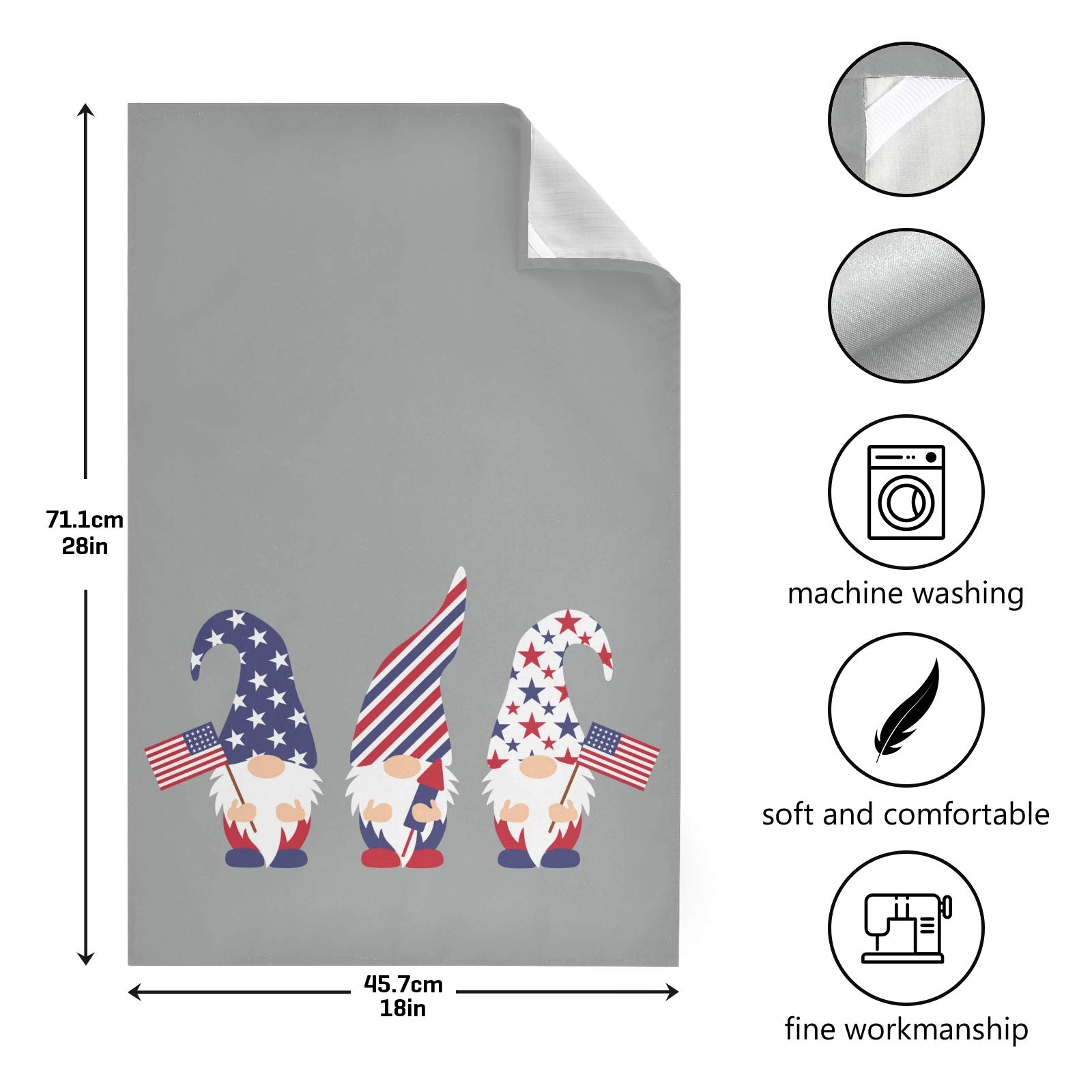 American Gnomes Flag Dish Towel Cloth Memorial Independence Day 4th of July Kitchen Hand Towels 18x28 IN Super Absorbent Lint Free Cleaning Cloths Tea Bar Soft Towel Set of 1 Grey