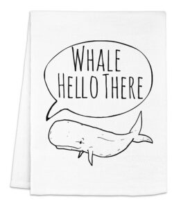 funny dish towel, whale hello there, flour sack kitchen towel, sweet housewarming gift, farmhouse kitchen decor, white or gray (white)