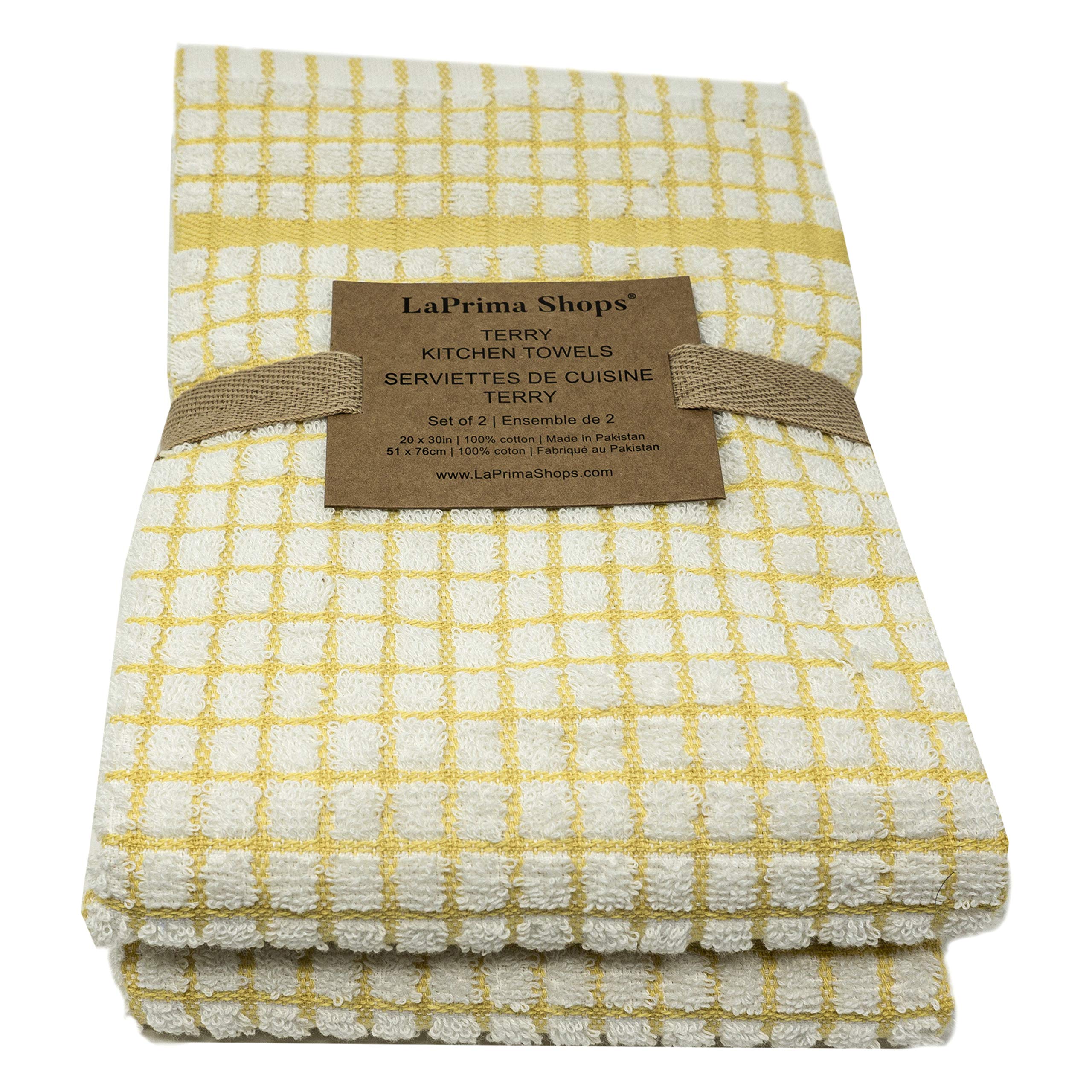 LAPRIMA SHOPS Set of 2 Terry Kitchen Towels, 20 x 30-inch 100-Percent Cotton (Yellow)