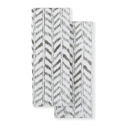 Tommy Bahama Maui Herringbone Dual Purpose Kitchen Towel 2-Pack Set, Grey, 16"x28"