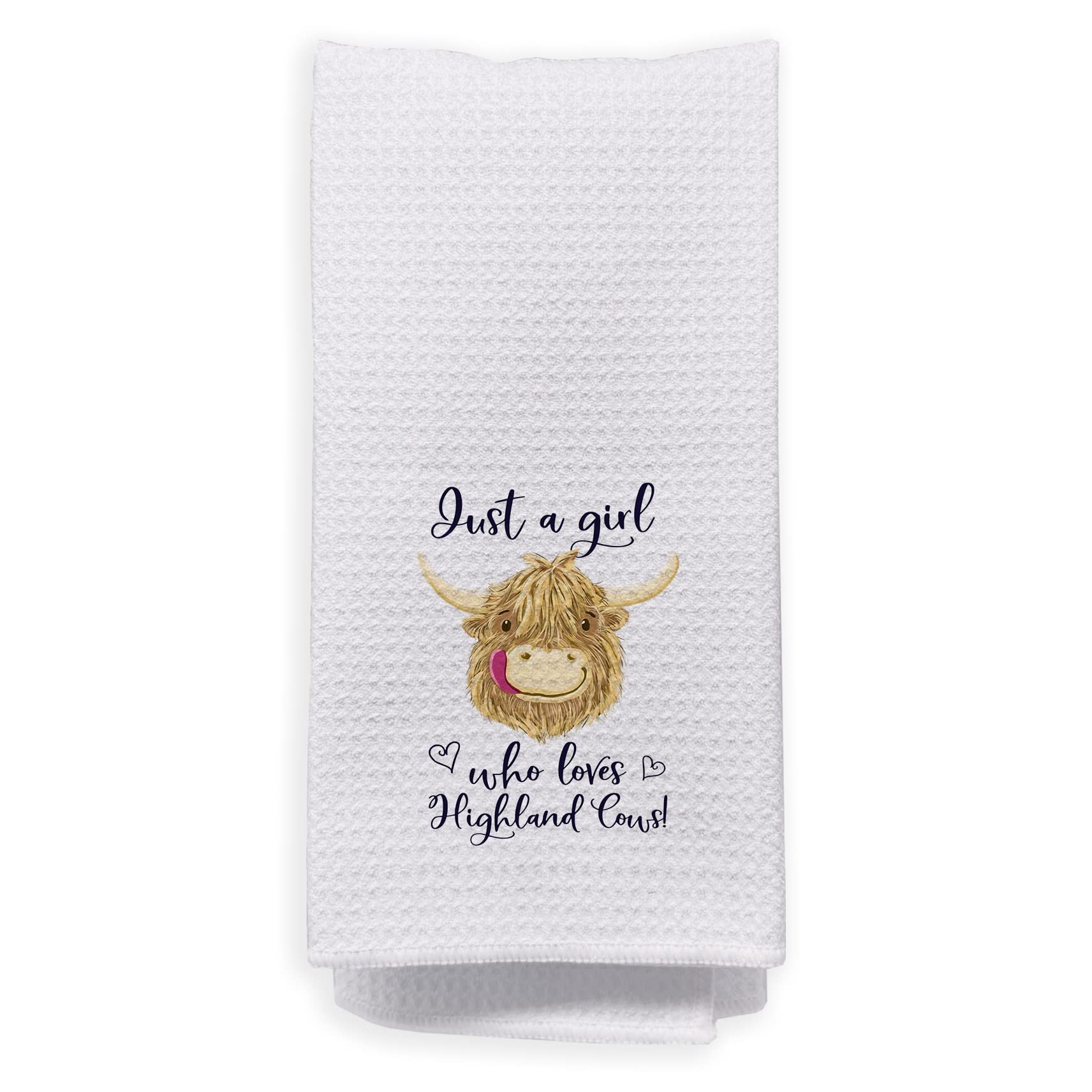 NEGIGA Just A Girl Who Loves Cow Highland s Dish Cloths Towels 24x16 Inch,Funny Cute Cow Highland Decor Decorative Dish Hand Towels for Dorm Kitchen Bathroom,Cow Lovers Teens Girls Gifts