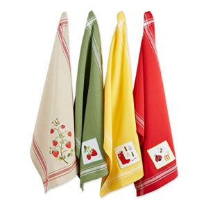 dii decorative cotton kitchen dish towel set, 18x28, strawberry patch, 4 piece