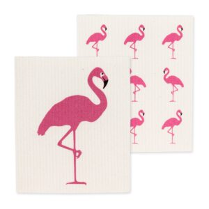 abbott collection 84-asd-ab-09 s/2 flamingo dish cloth-6.5x8 l, 6.5" x 8", white/pink