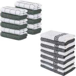 utopia towels bundle of 24 kitchen dish towels & bar mops - 12 pack tea towels - 12 pack bar towels - 100% ring spun cotton - soft, absorbent & multipurpose (grey)