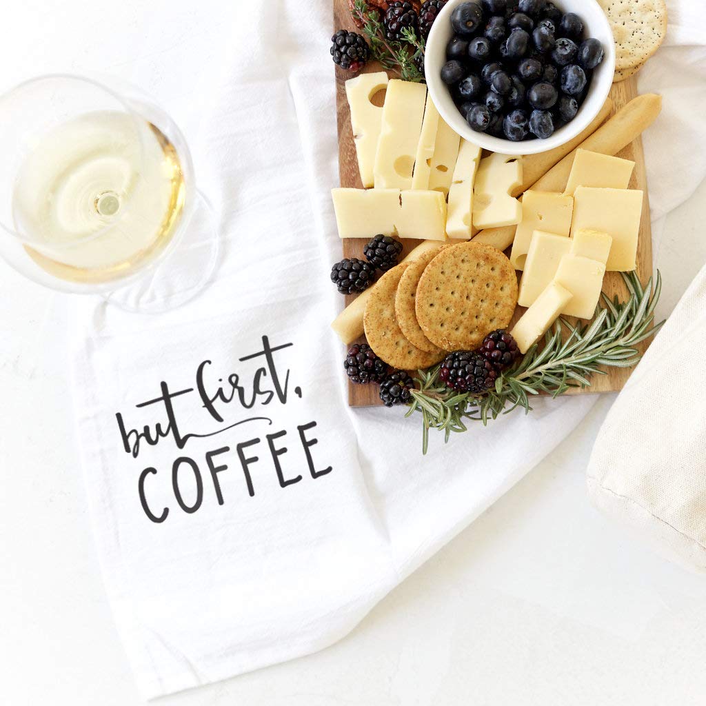 The Cotton & Canvas Co. But First, Coffee Soft and Absorbent Kitchen Tea Towel, Flour Sack Towel and Dish Cloth