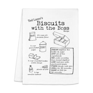 funny dish towel, biscuits with the boss, flour sack kitchen towel, sweet housewarming gift, farmhouse kitchen decor, white or gray (white)