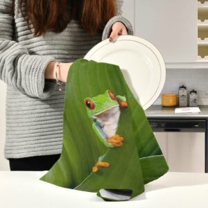 Red Eye Frog Kitchen Towels Green Leaf Dishcloths Set 4 Pack Hand Dish Towel Tea Bar Towels 18 x 28 in Cleaning Cloths Soft Absorbent Fast Drying for Cooking Baking