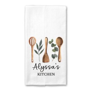 personalized kitchen utensils tea towel, waffle weave tea towel, housewarming gift, farmhouse decor, wedding gift