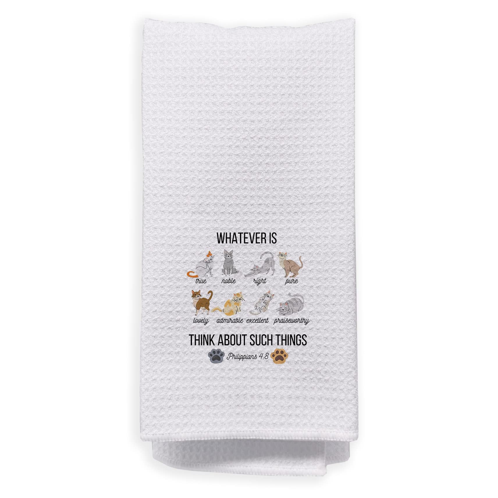 NEGIGA Bible Verse Philippians 4:8 Whatever is True Christian Dish Cloths Towels 24x16 Inch,Funny Cartoon Cats Decor Decorative Dish Hand Towels for Kitchen Bathroom,Christian Gifts,Cat Lovers Gifts