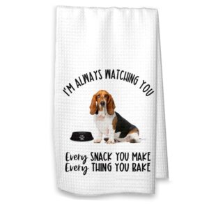 the creating studio personalized basset hound kitchen towel, basset hound gift, gift for dad, gift from dog, housewarming gift hostess gift always watching you (basset no name)