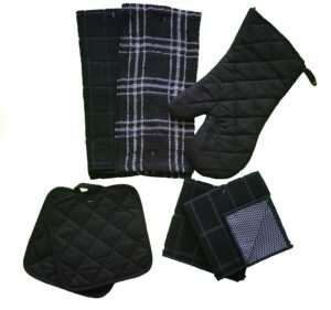 the spotted moose kitchen linen set black/white 7 piece bundle – 2 dish towels, 2 dishcloths, 2 potholders, and 1 oven mitt