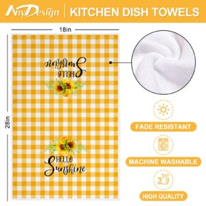 AnyDesign Sunflower Dish Towel 18x28 Inch Spring Summer Tea Towel Orange White Buffalo Plaids Flower Dishcloth Hello Sunshine Gnome Decorative Hand Towel for Bathroom Cooking, 4Pcs, A0196