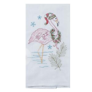 Kay Dee Designs Coastal Holiday Embroidered Flour Sack Towels - Flamingo, Palm Tree, and Sea Turtle - Set of 3 Designs