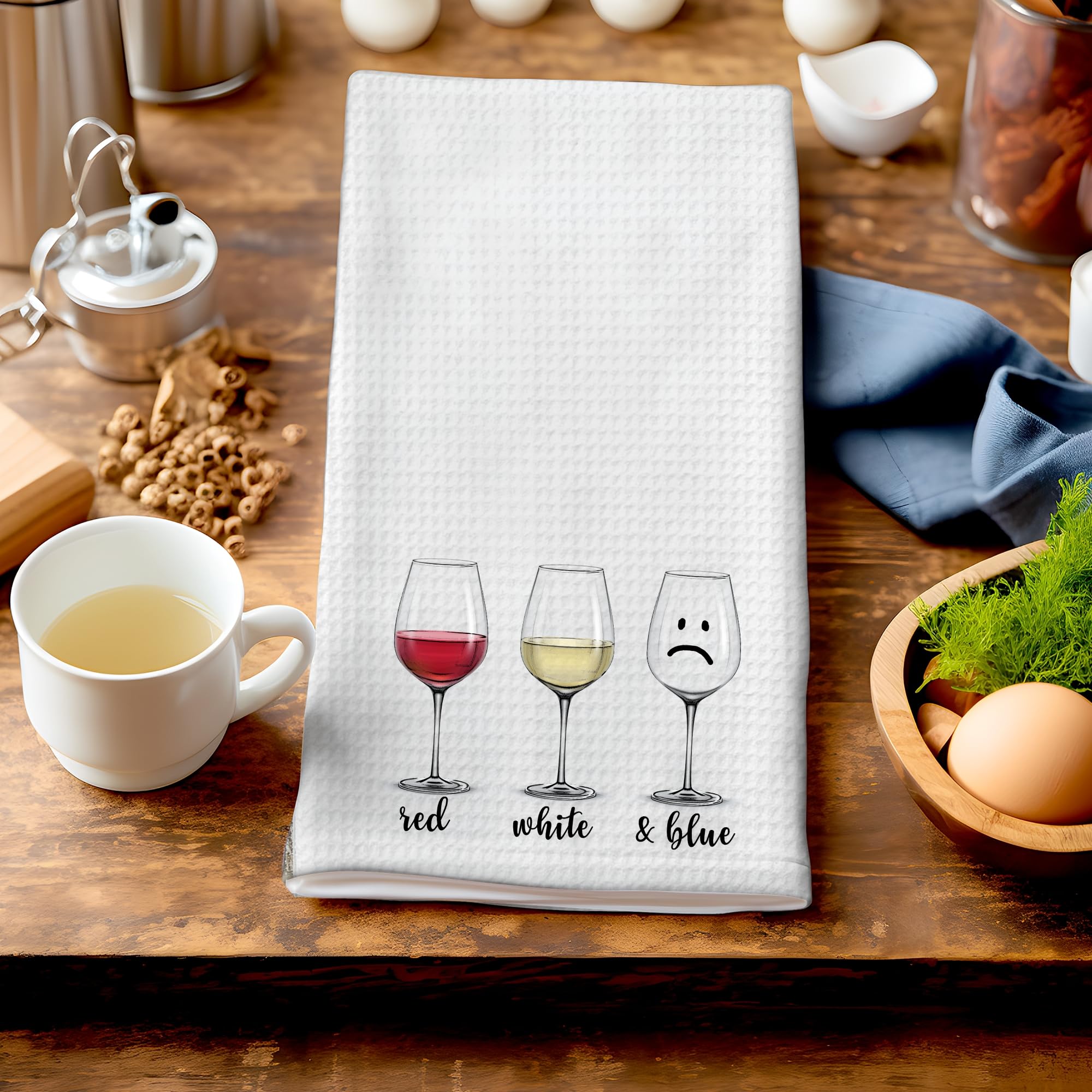 Red, White and Blue Funny Wine Drinker Kitchen Microfiber Bar Tea Towel