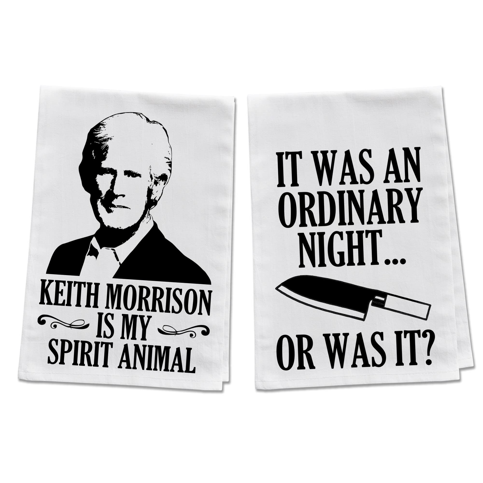 Funny Kitchen Towels, Housewarming Gifts, Hostess Tea Towels, Country Kitchen Dish Cloths 2-Pack Set (Keith Morrison & Ordinary Night)