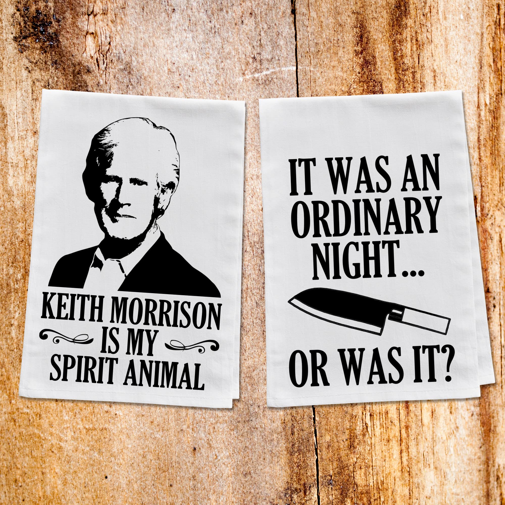 Funny Kitchen Towels, Housewarming Gifts, Hostess Tea Towels, Country Kitchen Dish Cloths 2-Pack Set (Keith Morrison & Ordinary Night)